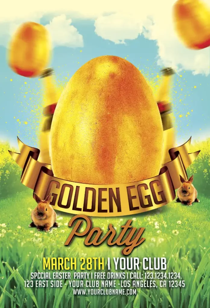 Golden Egg Easter Party Flyer Template PSD | Awesomeflyer.com