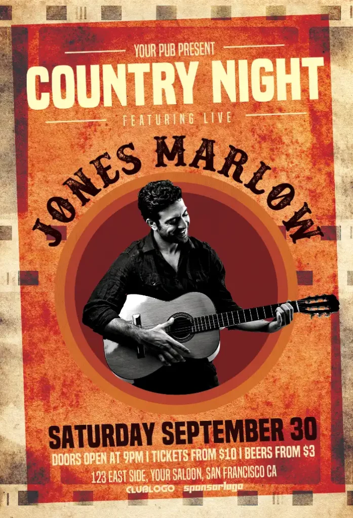 Country Night Flyer Template | Flyer for Country, Bar and Pubs