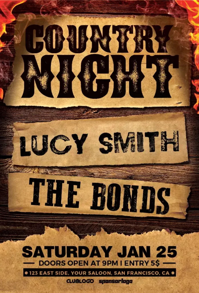 Country Bar Night Flyer Template - Bar and Pub Live Music Events