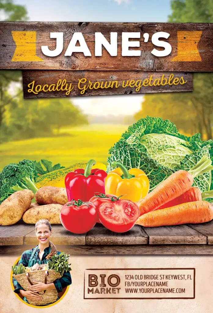 Local Food Market Flyer Template for Organic Food Market Events!