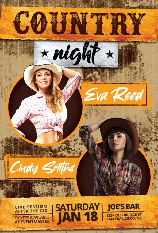 Country Music Bar Flyer Template - Pub Music Flyer Designs