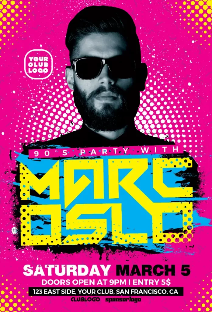 90's Music Party Flyer Template for Throwback DJ Music Events